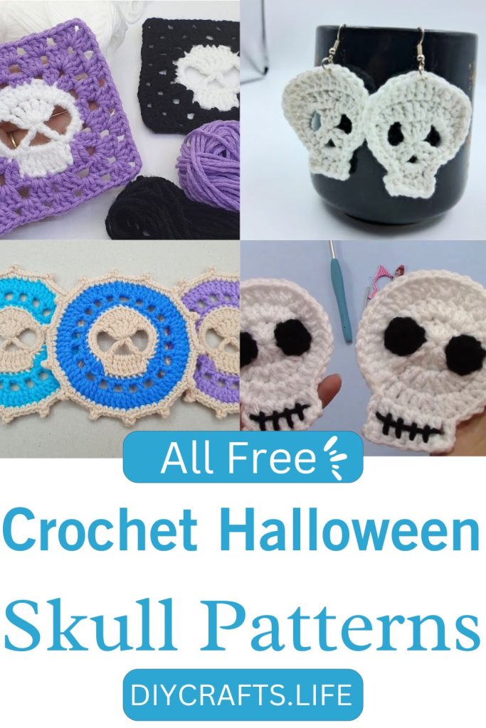 Crochet Halloween Skull Patch or Applique Patterns - DIY Crafts