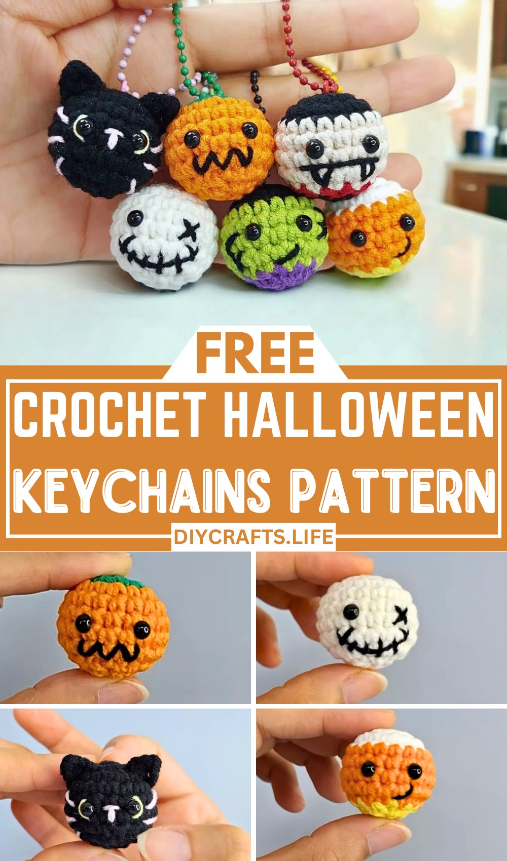 Crochet Mini Halloween Keychains – Pumpkins, Cats, and Candy Corn - DIY ...