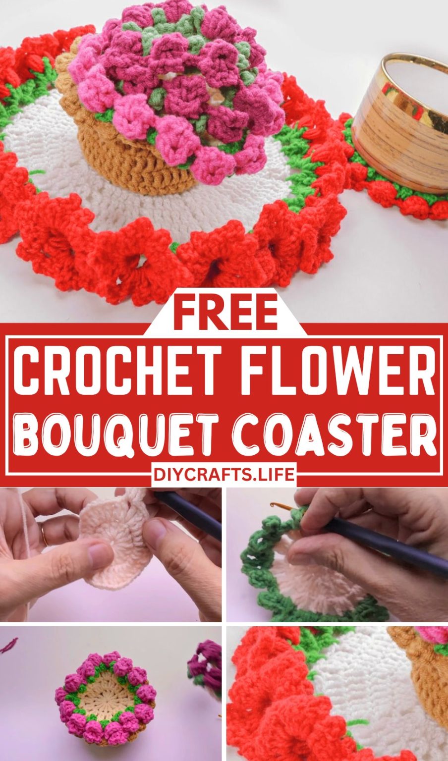 Beautiful Crochet Flower Bouquet Coaster for Every Home - DIY Crafts