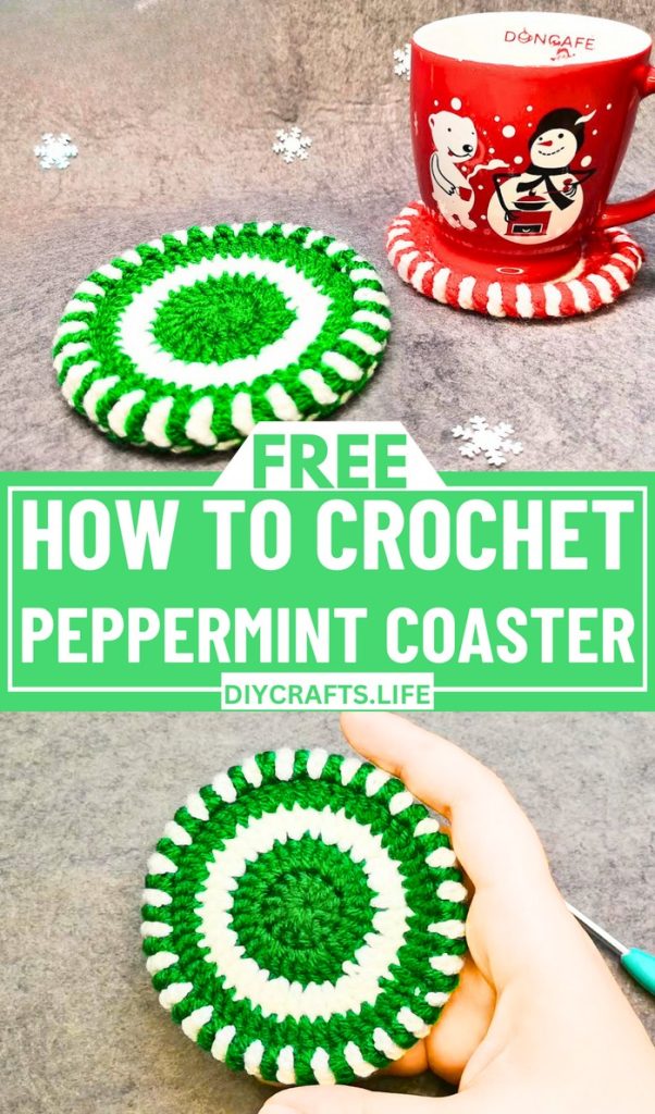 Crochet Christmas Peppermint Coaster With Simple Steps - DIY Crafts