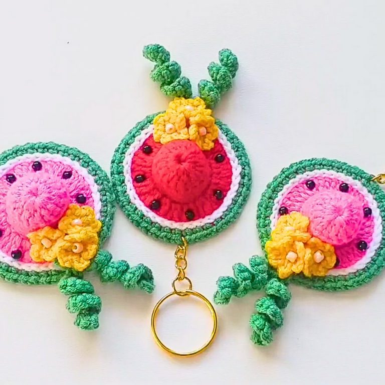 How to Crochet a Fun and Vibrant Watermelon Hat Keychain - DIY Crafts
