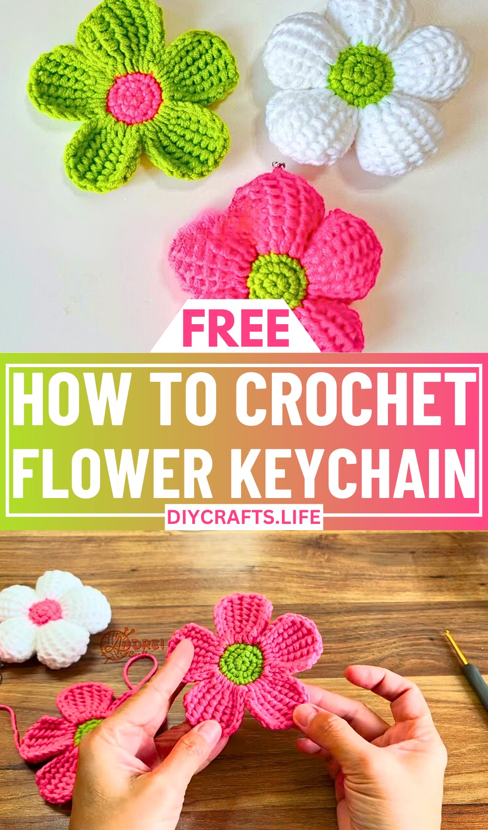 Crochet Flower Keychain Pattern - Eye-Catching Handmade Design - DIY Crafts