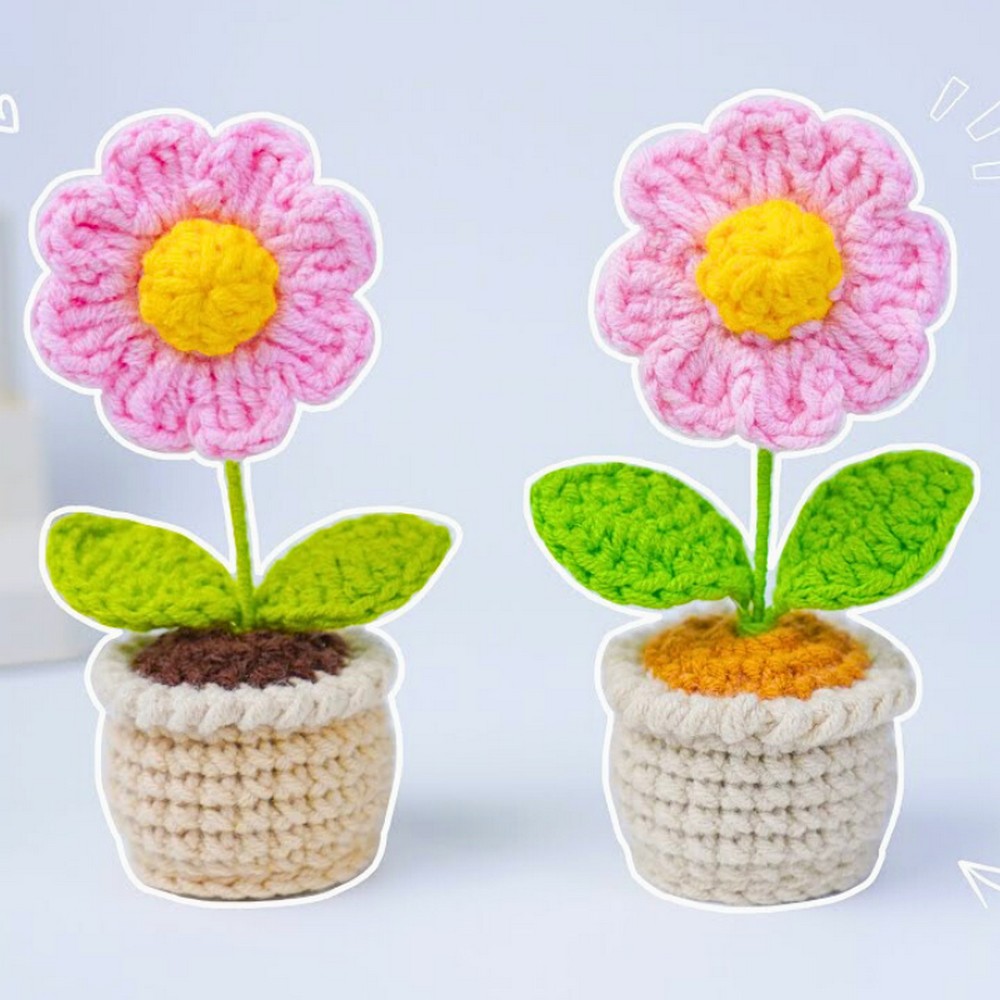 Crochet Mini Flower Pot Pattern – Add Natural Charm with Yarn - DIY Crafts