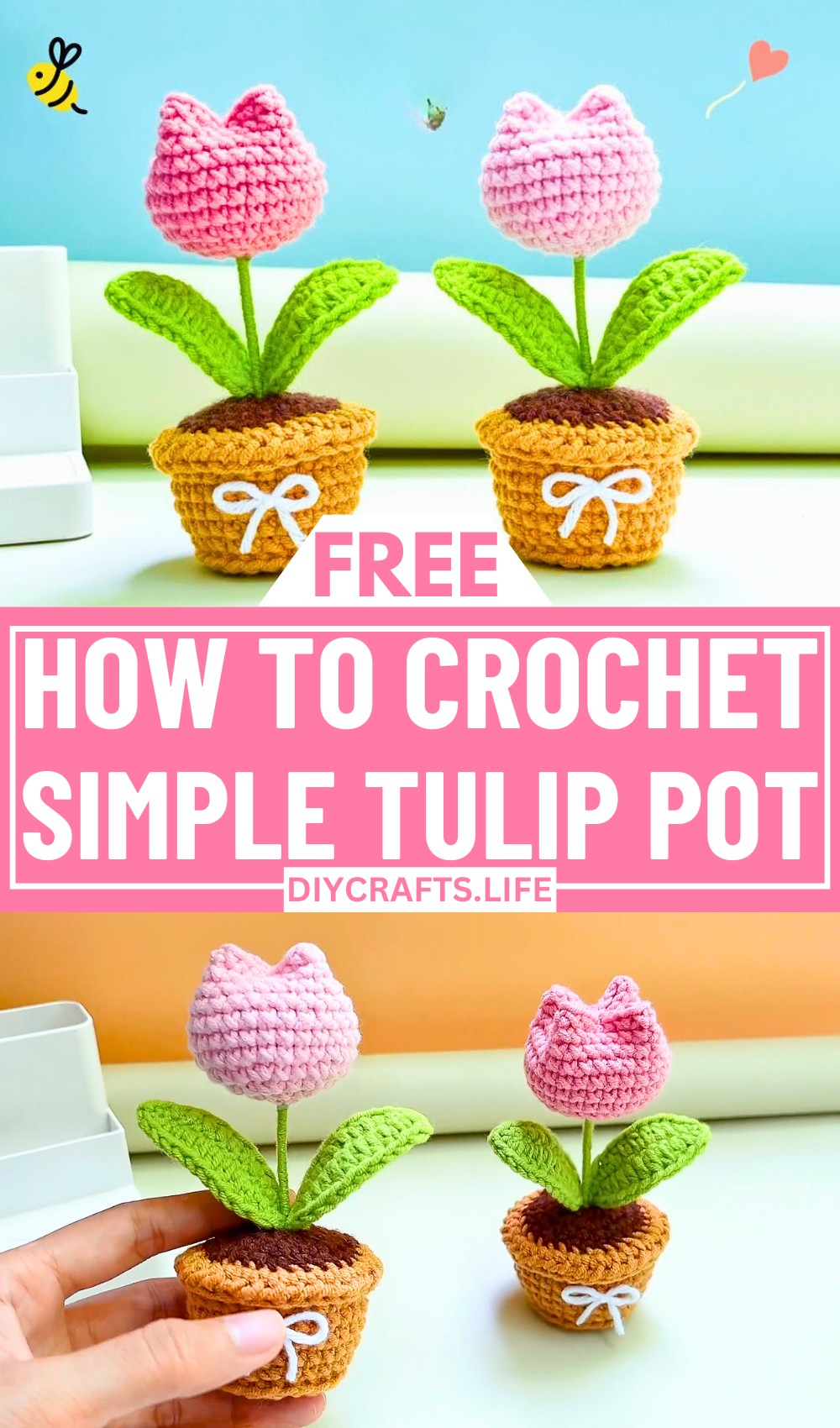 Crochet Mini Tulip Pot – Charming Handmade Décor - DIY Crafts