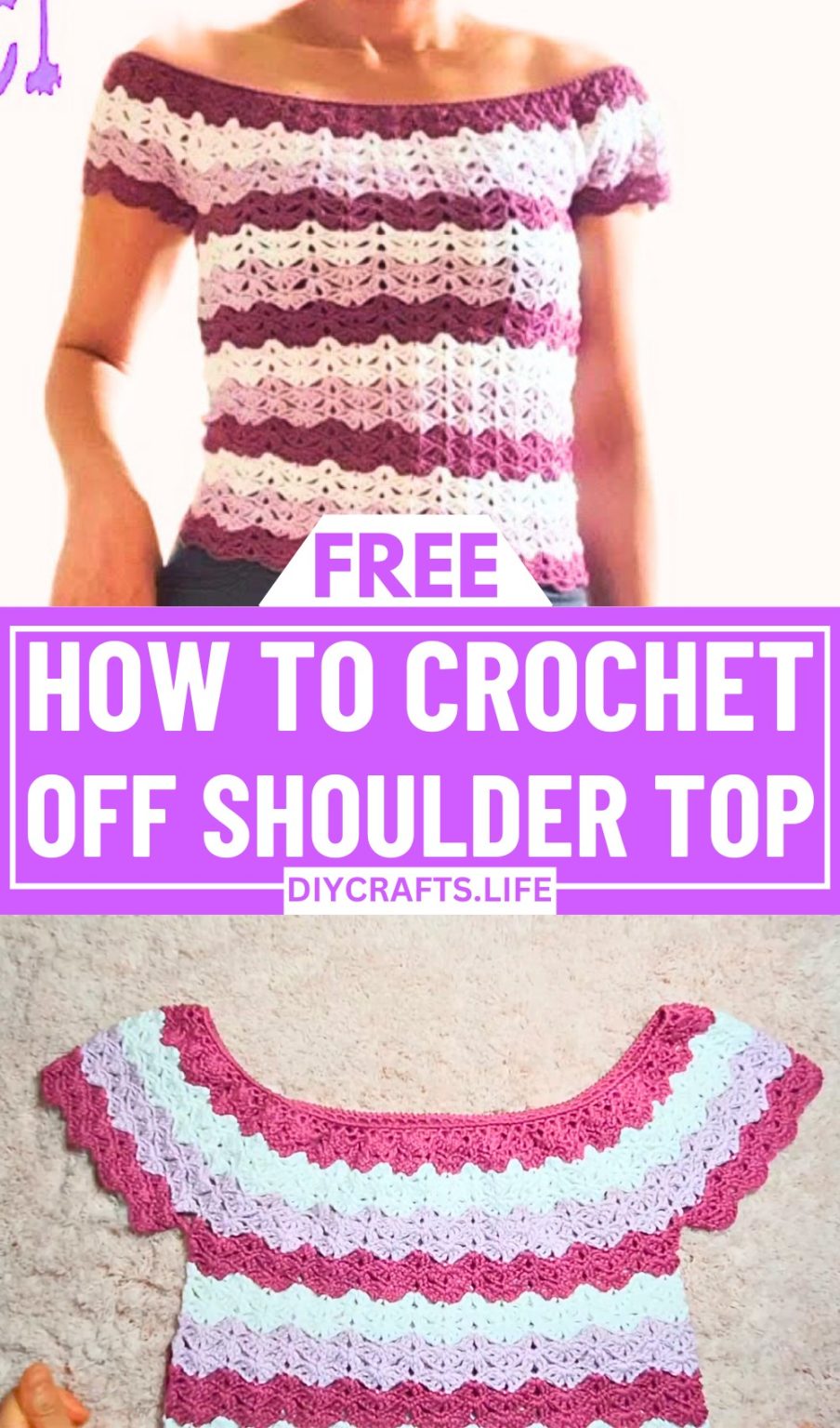 Crochet Off Shoulder Top - Stylish Shell Pattern - DIY Crafts