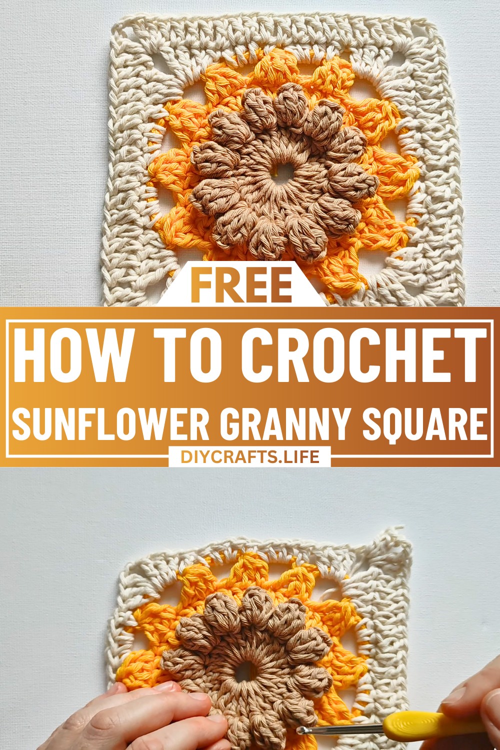 Crochet Sunflower Granny Square - Eye-Catching Floral Design - DIY Crafts