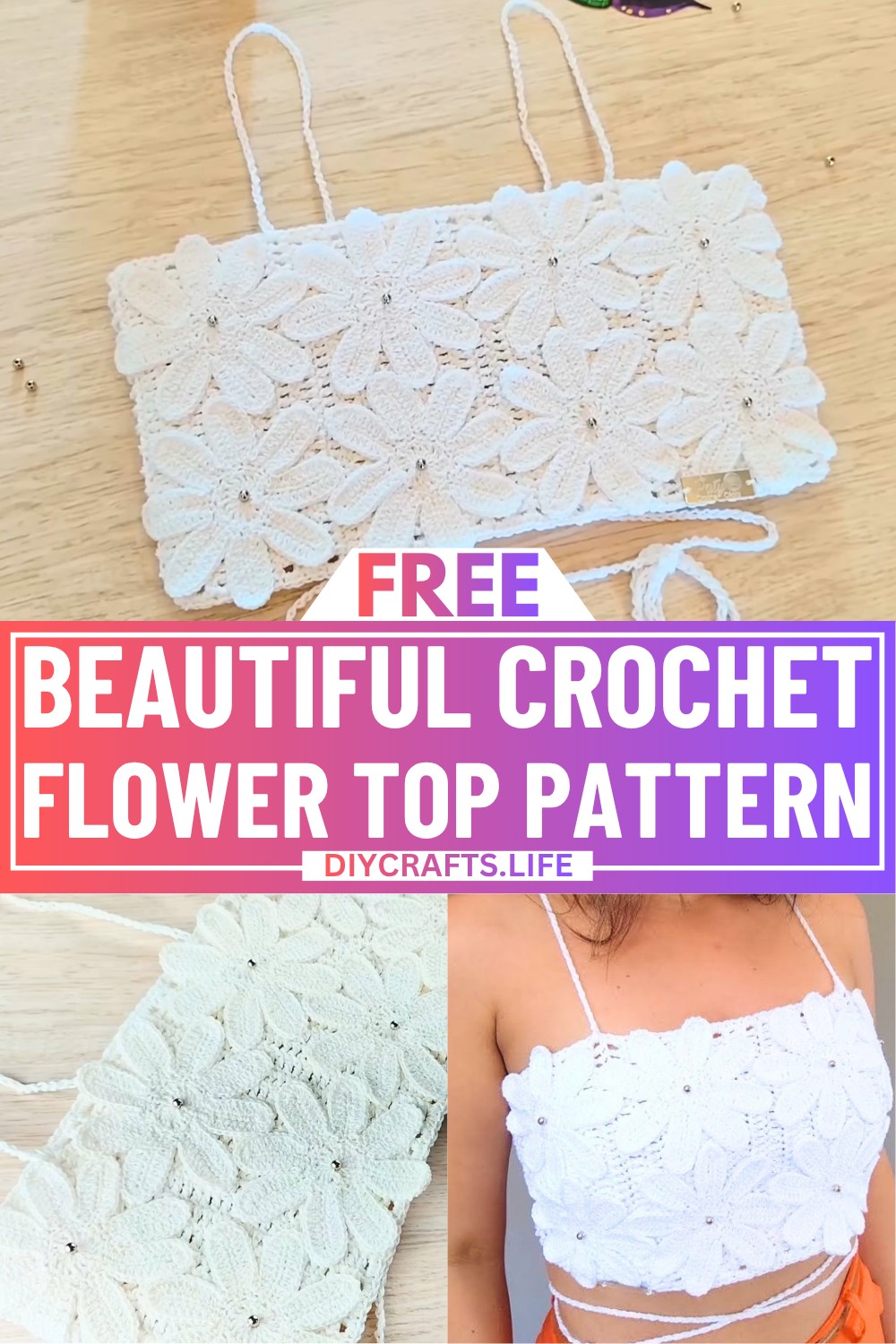 Free Crochet Flower Top Pattern with Floral Details - DIY Crafts