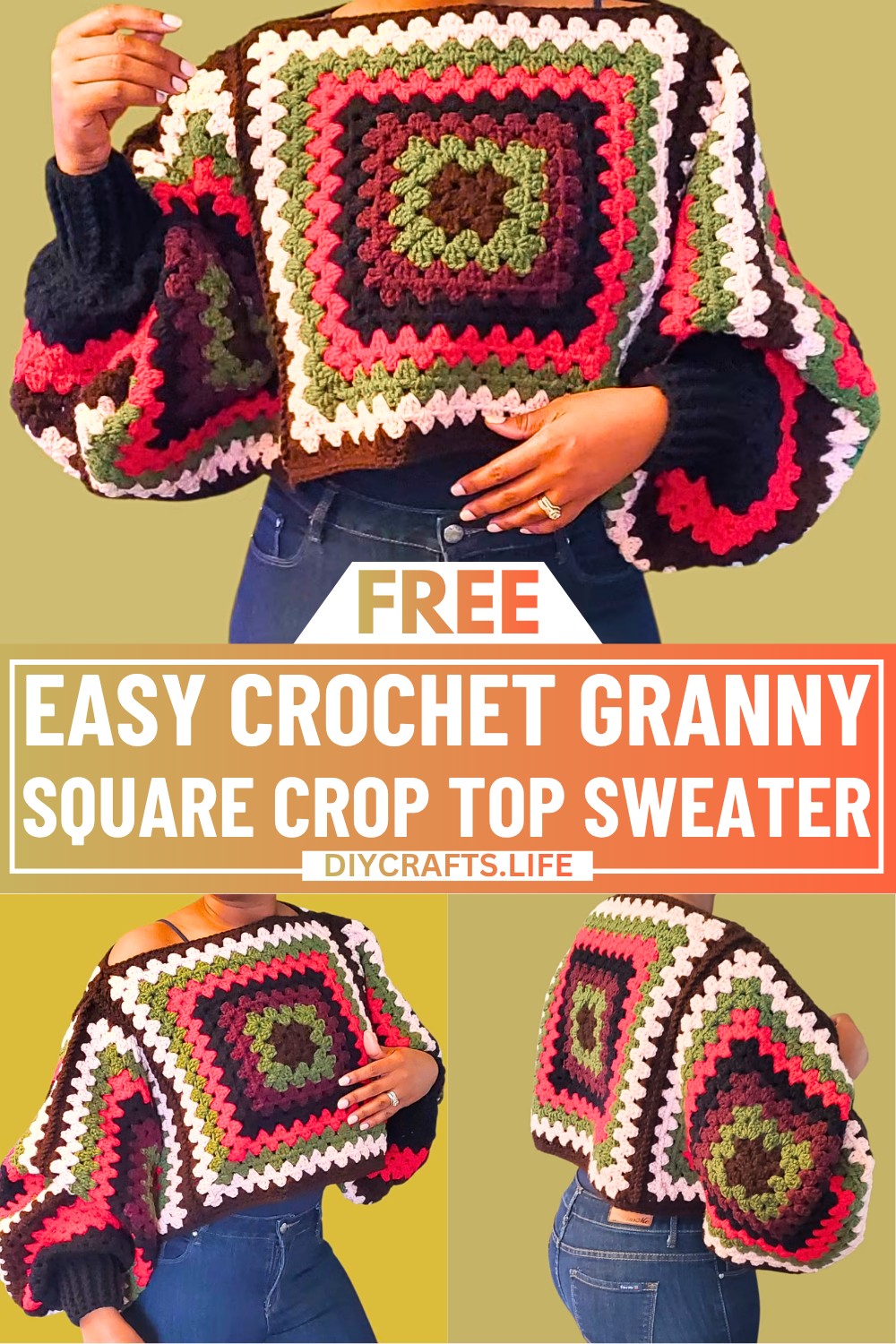 How to Crochet a Granny Square Crop Top Sweater - DIY Crafts