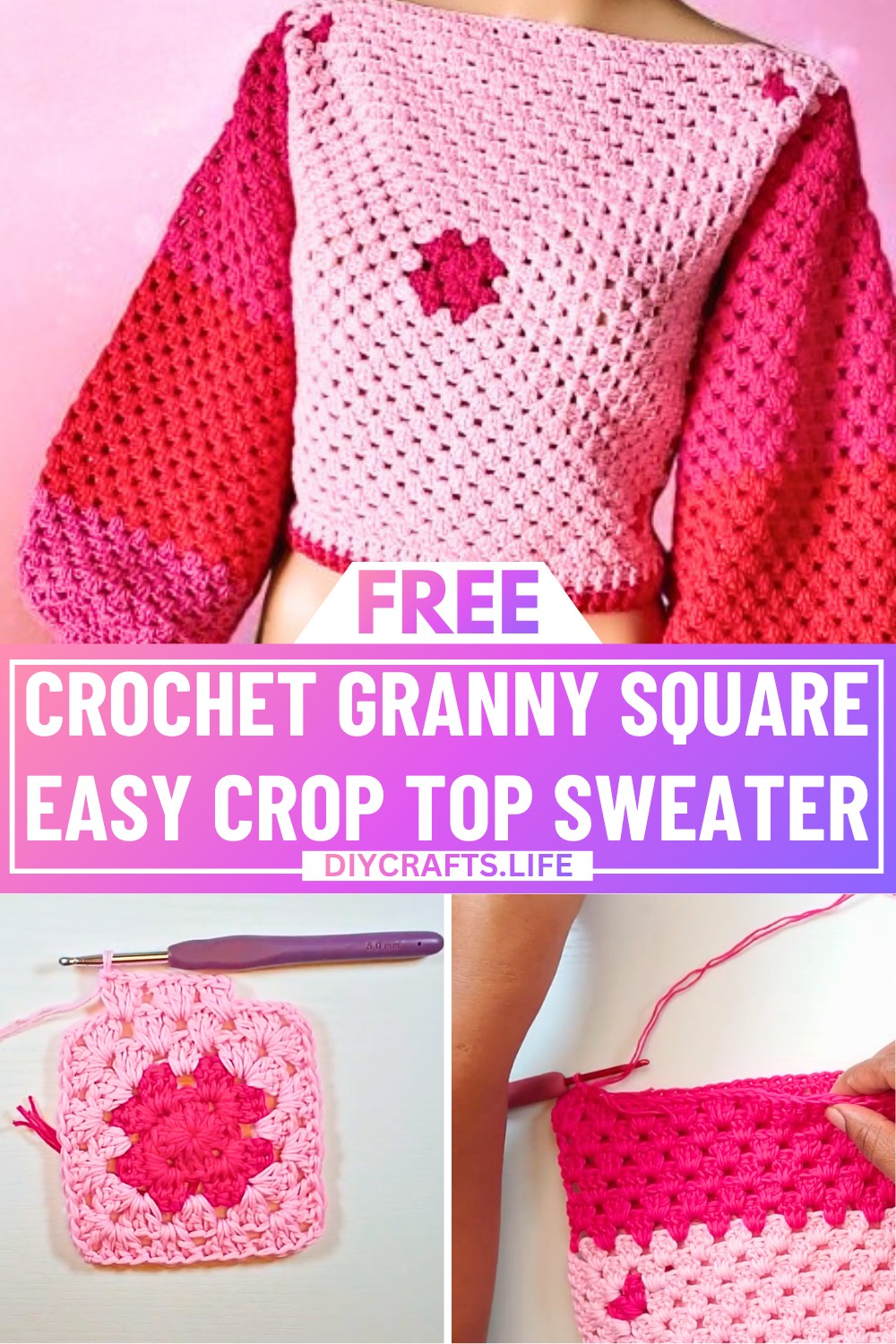 Free Crochet Granny Square Crop Top Sweater Pattern - DIY Crafts